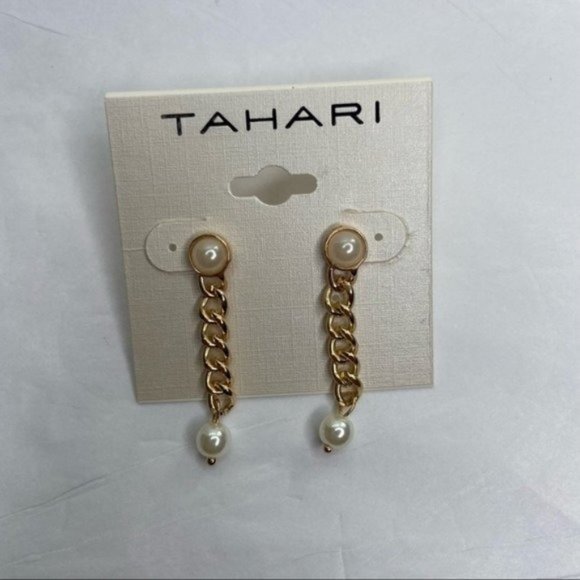 Tahari | Jewelry | Tahari Gold Tone Pearl Post Chain Dangle With Pearl ...
